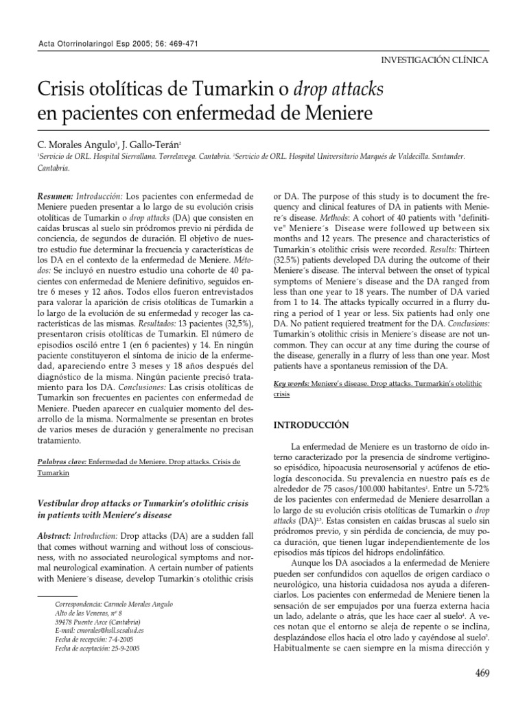 Crisis de Tumarkin en Enfermedad de Meniere | PDF | La enfermedad de ...