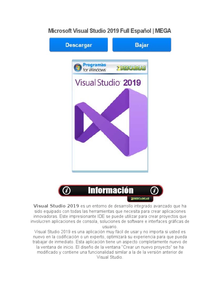 Descargar Visual Studio 2019 Full Español | PDF | Microsoft Visual ...