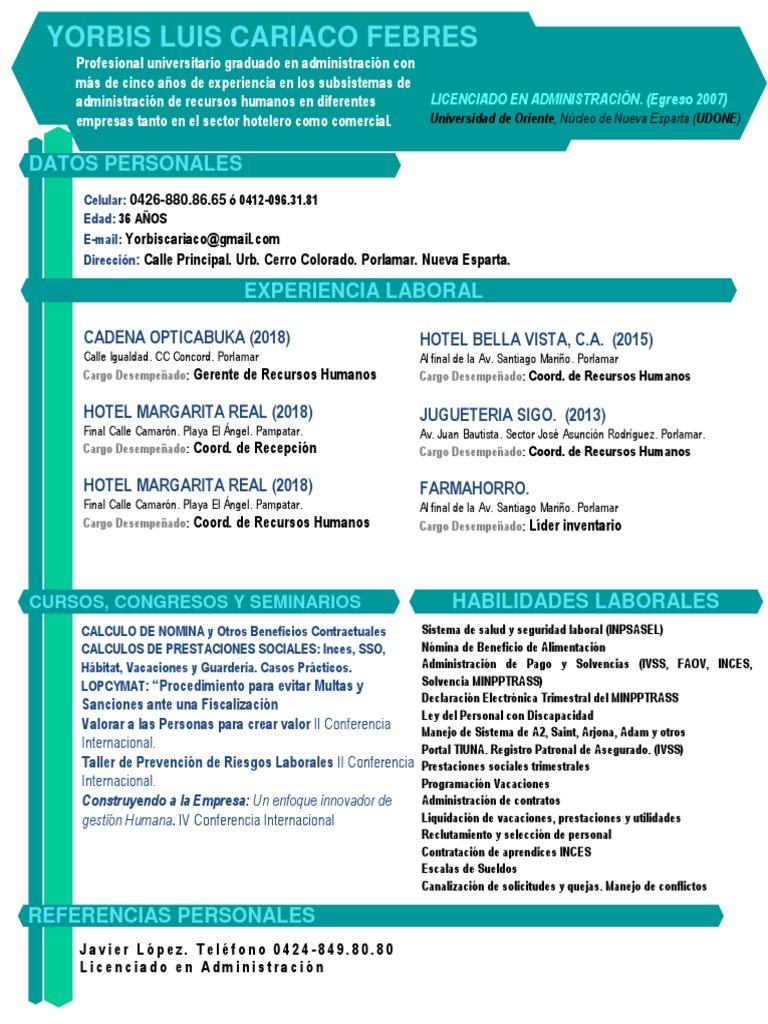 Curriculo Yorbis Cariaco 2019 PDF | PDF | Gestión de recursos humanos | Business