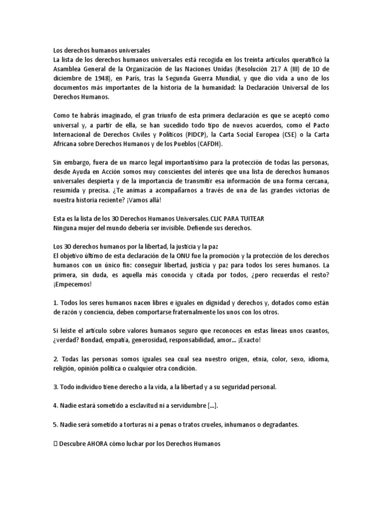Los Derechos Humanos Universales | PDF | Derechos humanos | Libertad