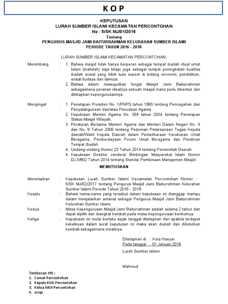 Contoh SK Pengurus | PDF