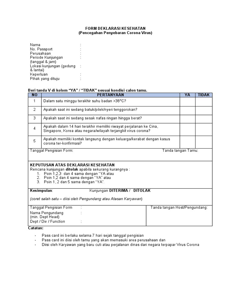Form Deklarasi Kesehatan | PDF