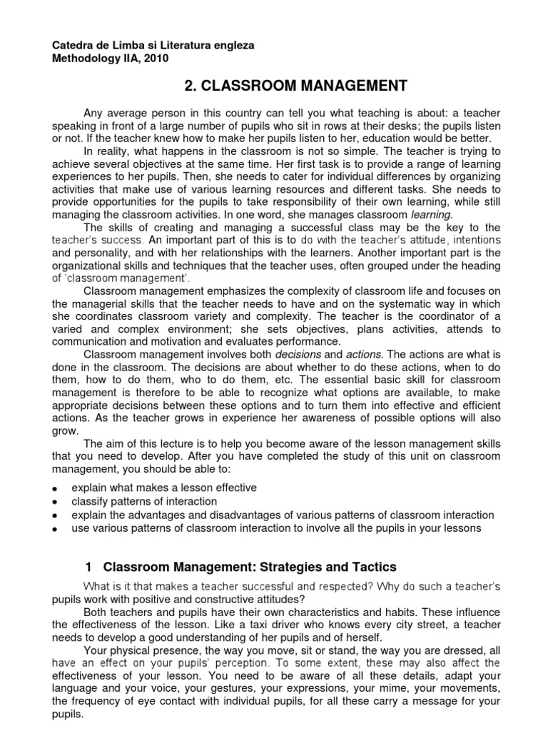 Methodology Classroom Management | PDF | Teachers | Classroom
