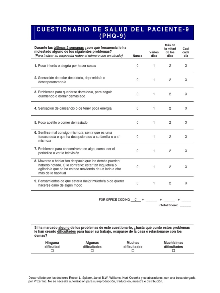 PHQ9 - Spanish For Spain PDF | PDF