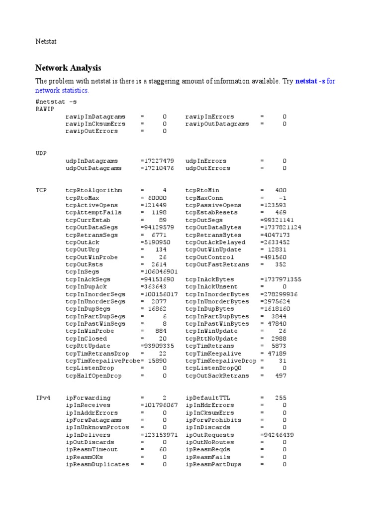 Network Analysis: Netstat - S For Network Statistics | PDF | Transmission Control Protocol ...