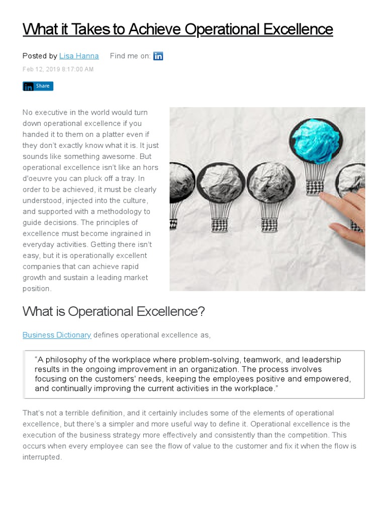 The Path to Operational Excellence: Understanding the Principles ...