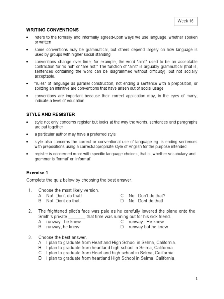 Language Use & Style Quiz | PDF | Grammar | Word