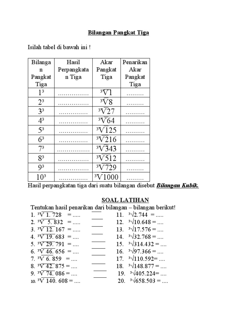 Tabel Bilangan Pangkat Tiga | PDF
