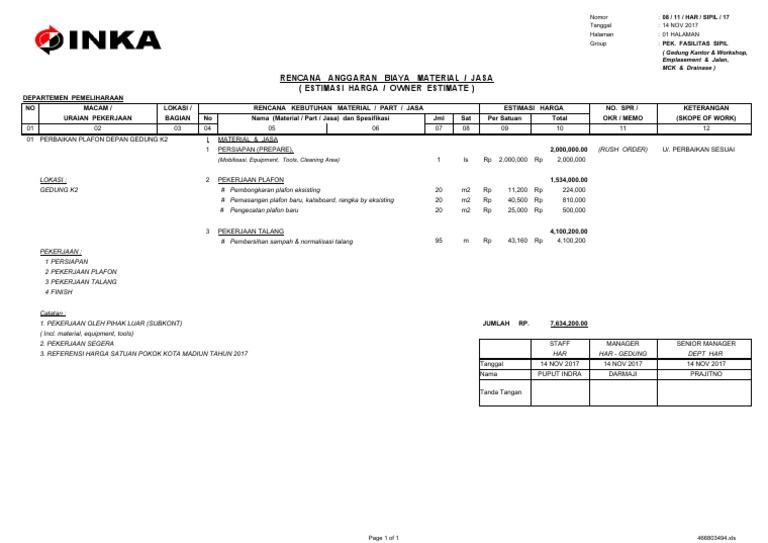 Rab Perbaikan Plafon Depan Gedung K2 | PDF