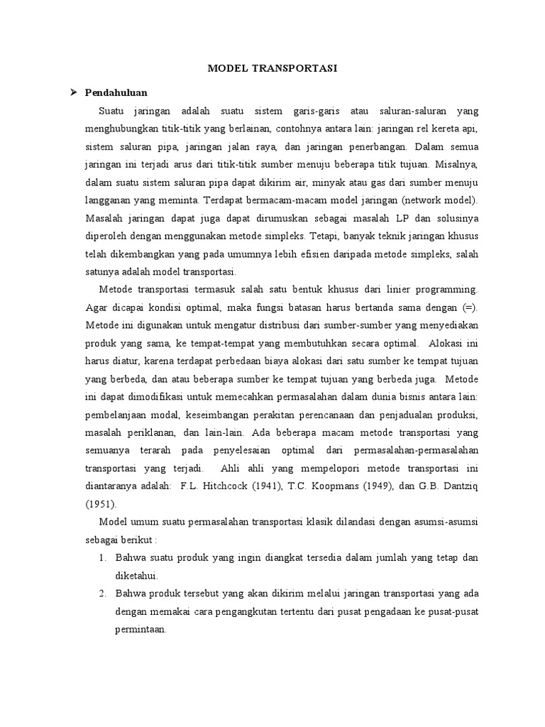 Model Transportasi untuk Distribusi Optimal | PDF