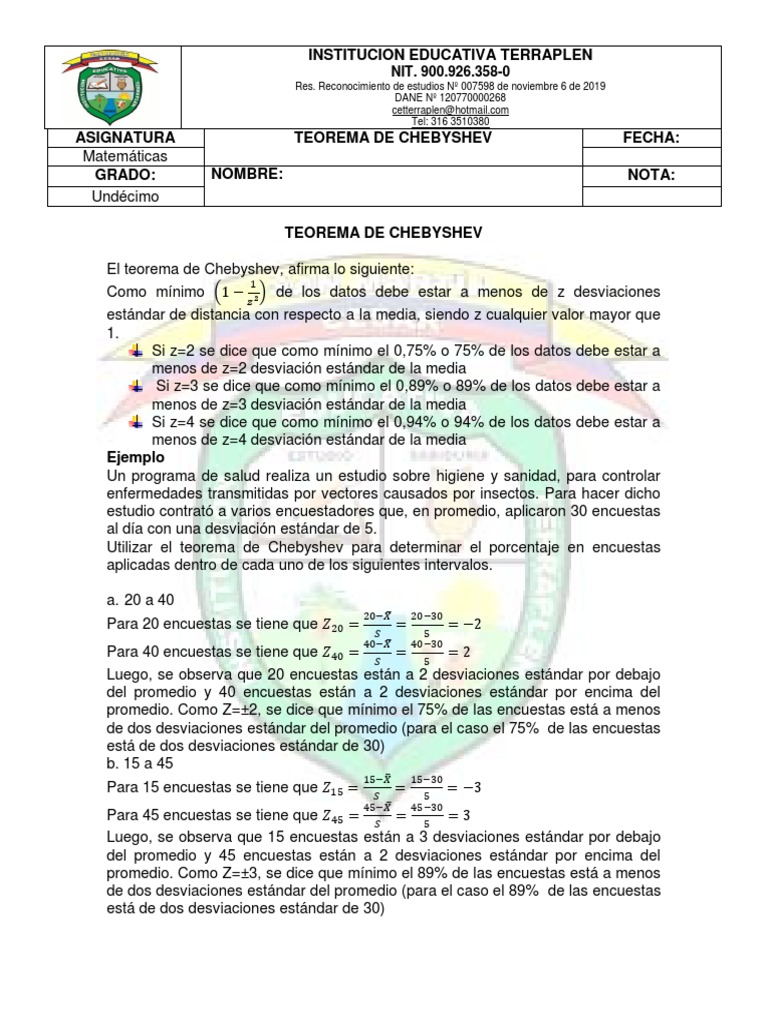 Teorema de Chebyshev | PDF | Desviación Estándar | Enseñanza de matemática