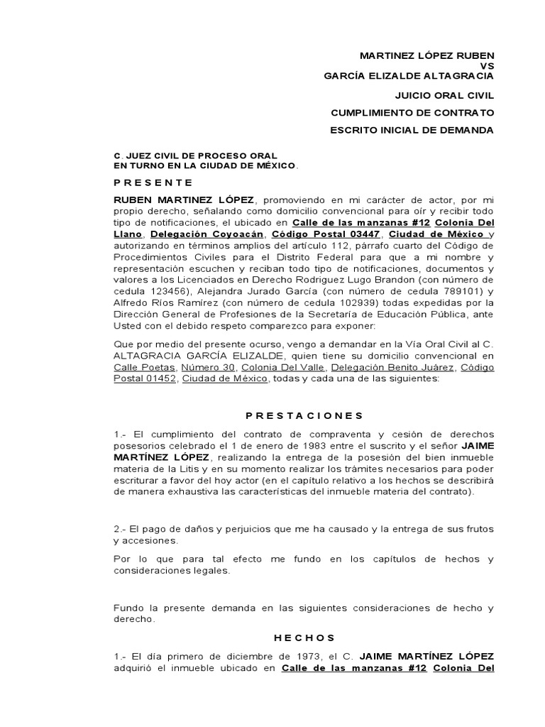 Escrito Inicial de Demanda | PDF | Demanda judicial | Ciudad de México