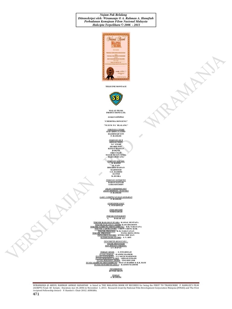 Skrip Filem Nujum Pak Belalang PDF | PDF