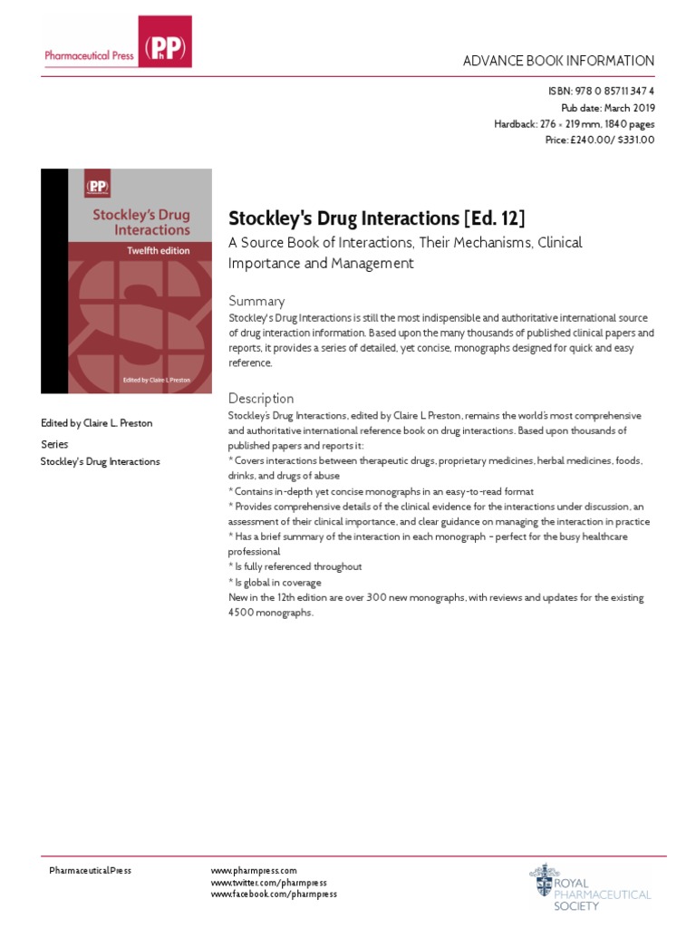 Stockley's Drug Interactions 12th Edition | PDF | Industries | Medical ...
