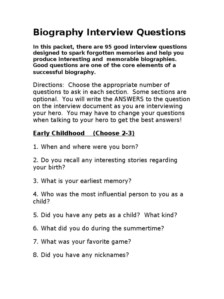 Essential Biography Interview Questions | PDF | Family | Behavioural ...