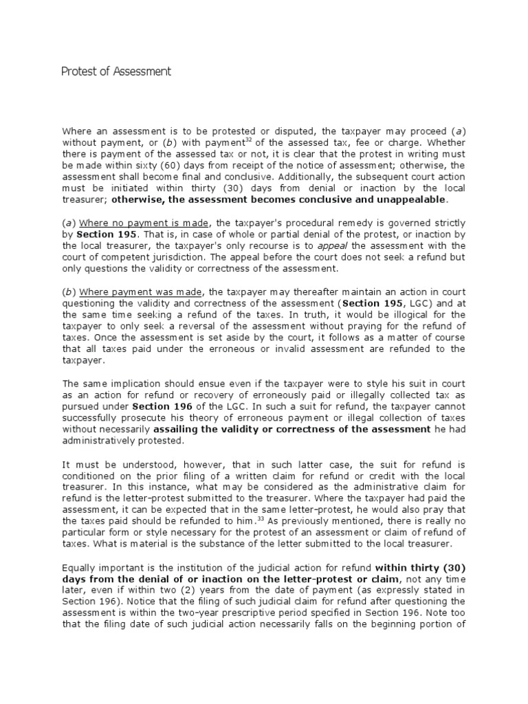 Protest of Assessment | PDF | Taxpayer | Taxes