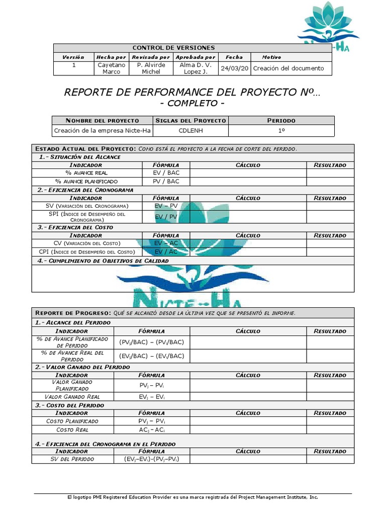 FGPR - 522 - 06 - Reporte de Performance Del Proyecto - Completo | PDF ...
