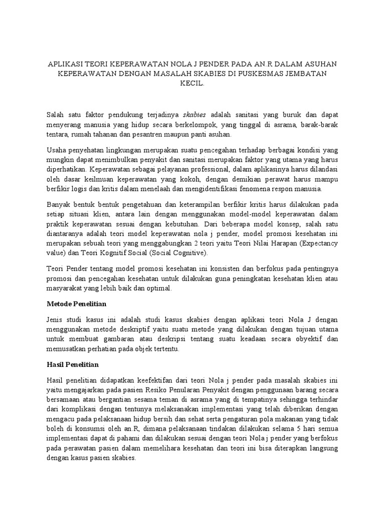 Aplikasi Teori Keperawatan Nola J Pender Pada An | PDF