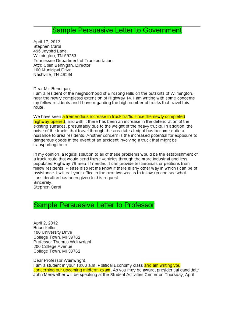 Examples of Persuasive Letters | PDF | Truck | Safety