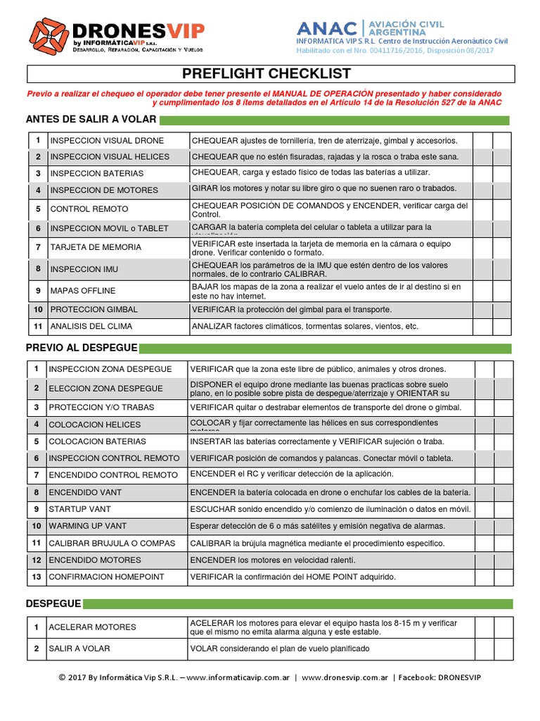 PREFLIGHT CHECKLIST v3 | PDF | Vehículo aéreo no tripulado | Aeronave
