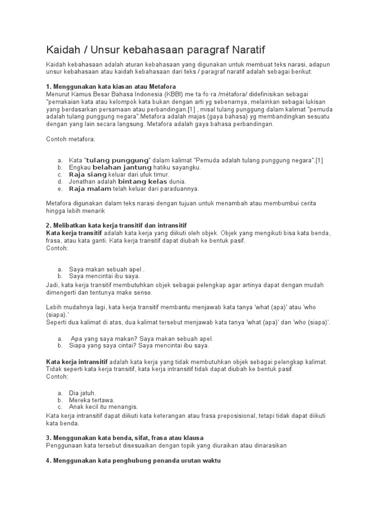 Kaidah Kebahasaan Teks Narasi | PDF