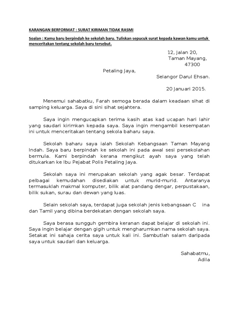 Karangan Surat Kiriman Tidak Rasmi | PDF
