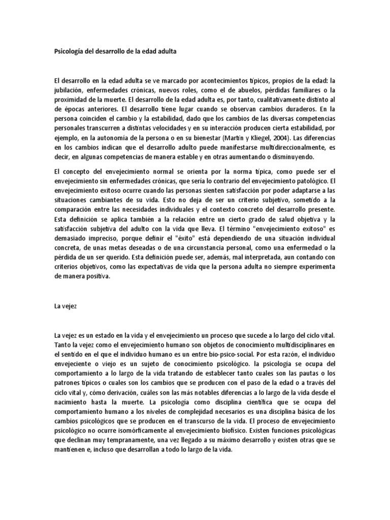 Psicología Del Desarrollo de La Edad Adulta | PDF | Adultos | Vejez