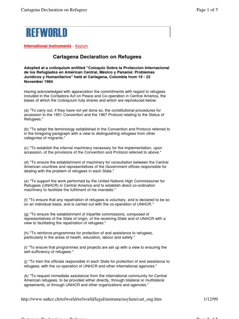 Cartagena Declaration On Refugees 1984 | PDF | Refugee | United Nations ...