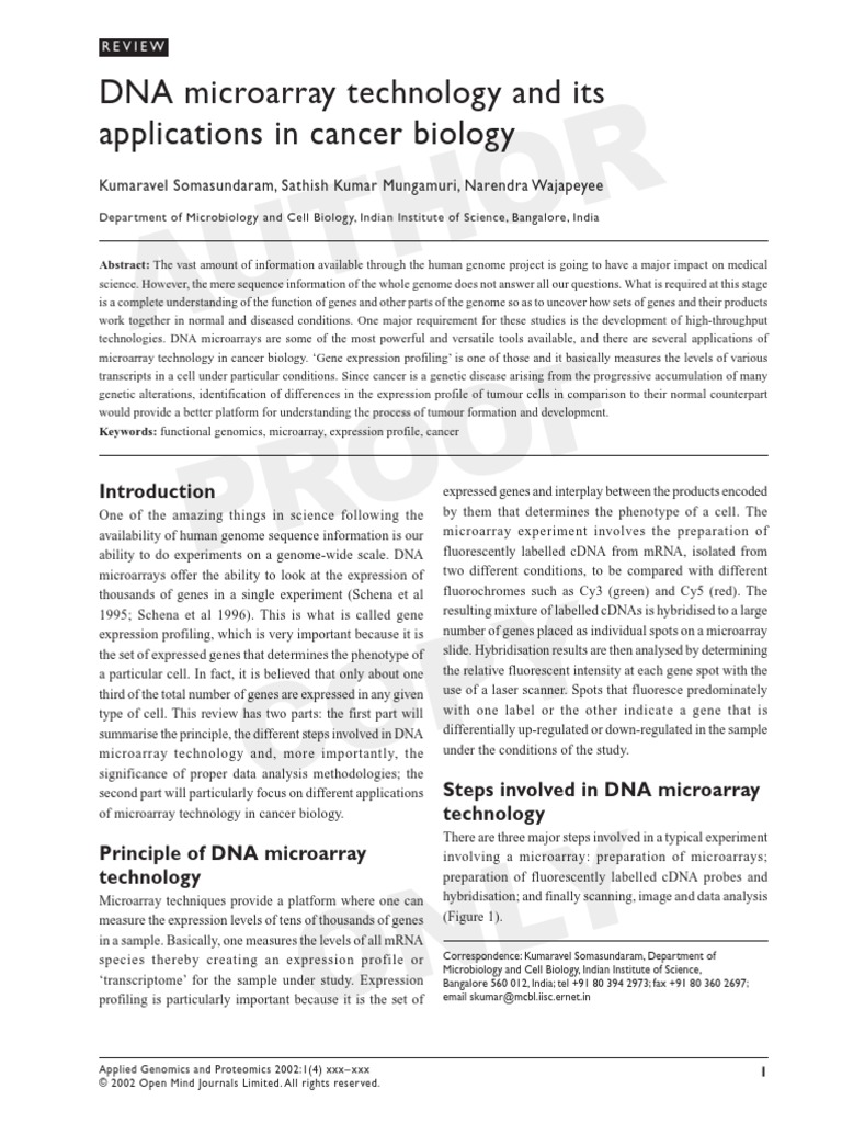 DNA Microarray Technology and Its Applications in Cancer Biology | PDF | Dna Microarray | Single ...