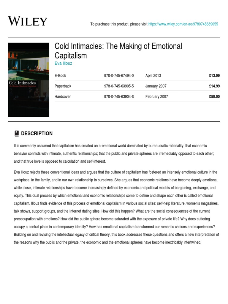 Wiley - Cold Intimacies - The Making of Emotional Capitalism - 978-0 ...