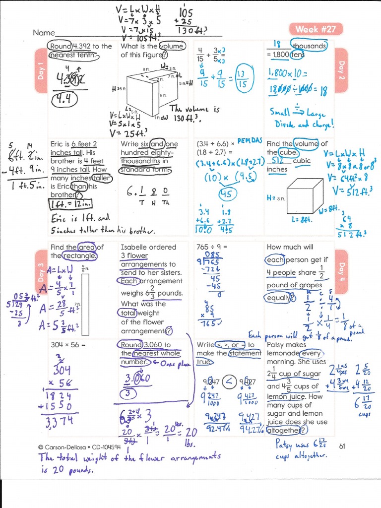 Week 27 Warm-Up Answer Key | PDF