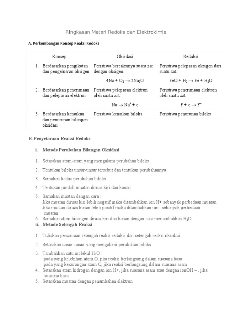 Ringkasan Materi Redoks Dan Elektrokimia (UTBK) | PDF