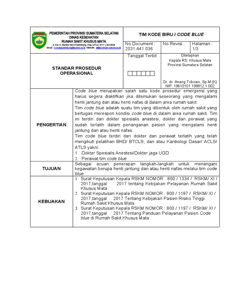 Prosedur Code Blue RS Mata Sumsel | PDF | Sains & Matematika