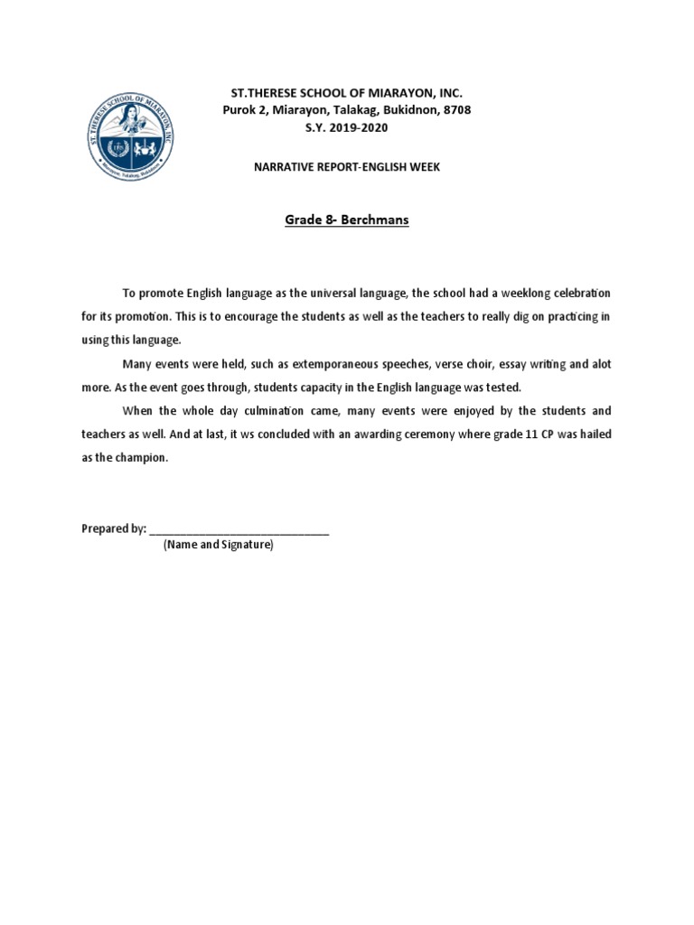 English Week-Narrative Report | PDF
