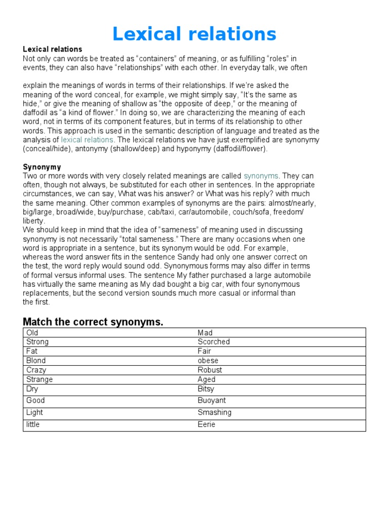 Lexical Relations Pdf Lexical Semantics Semantics