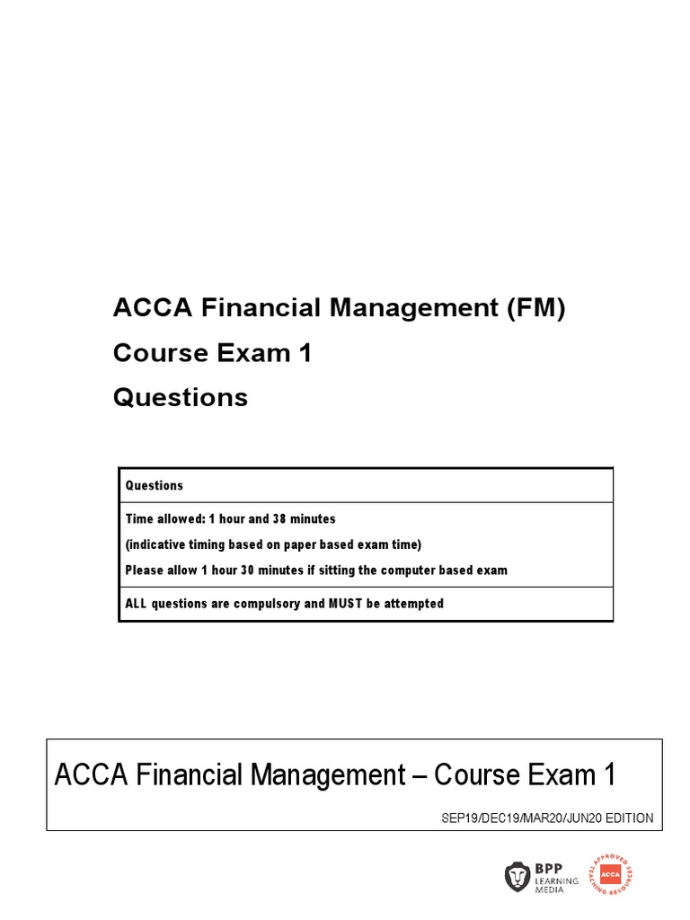 ACCA - Financial Management (FM) - Course Exam 1 Questions - 2019 PDF ...