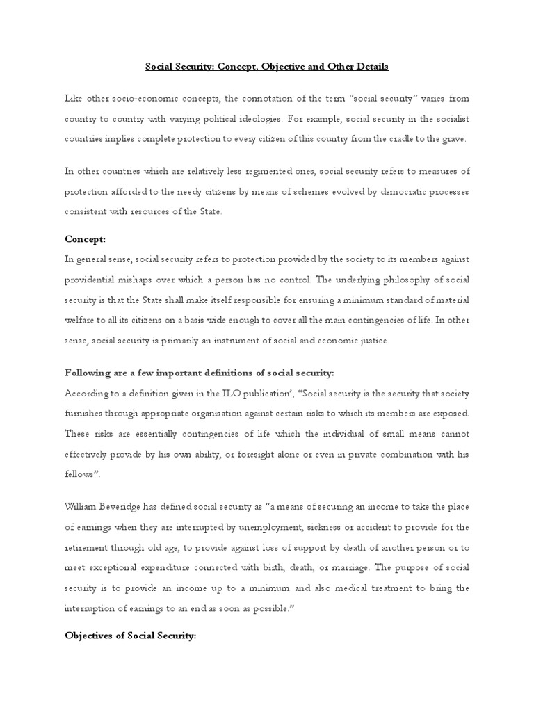 Social Security: Concepts and Objectives | PDF | Social Security | Welfare