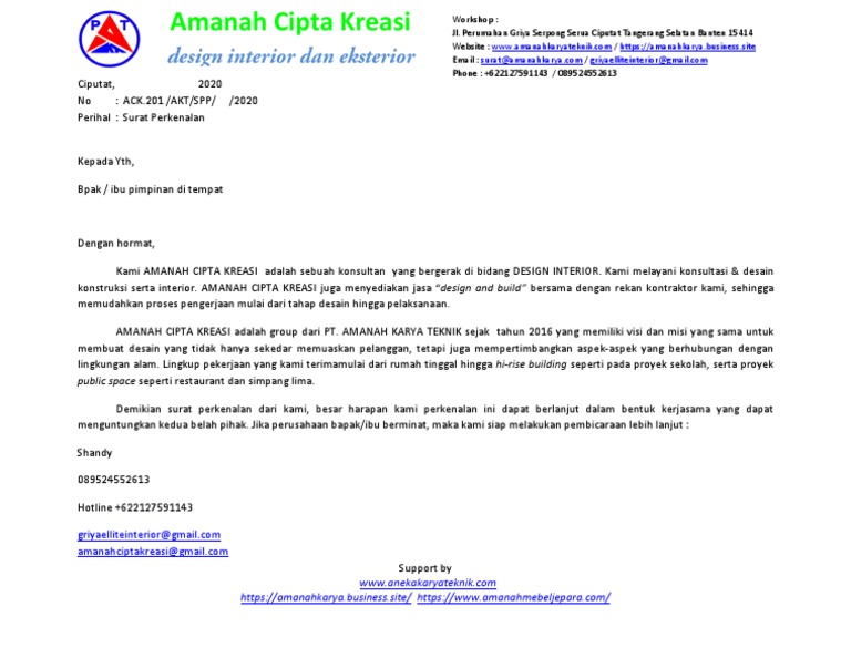 Surat Perkenalan Perusahaan | PDF