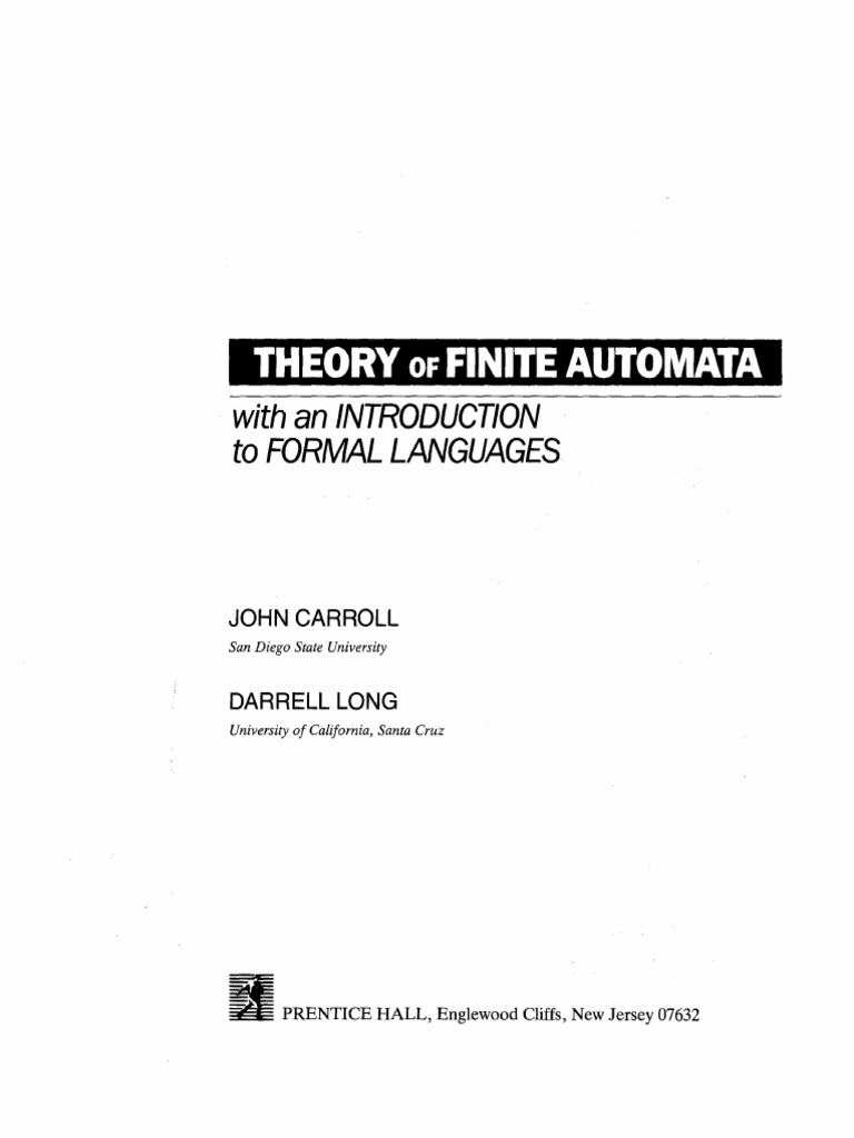 Theory of Finite Automata With A Introduction To Formal Language - Carroll, John PDF | PDF | Set ...