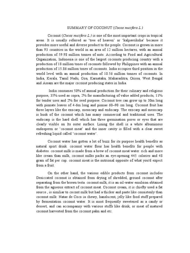 Summary of Coconut | PDF | Coconut | Coconut Milk