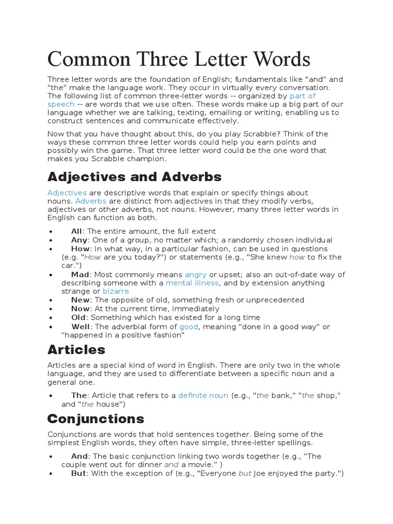 Common Three Letter Words | PDF | Adverb | Adjective