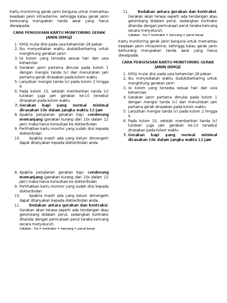 Kartu Monitoring Gerak Janin KMGJ | PDF