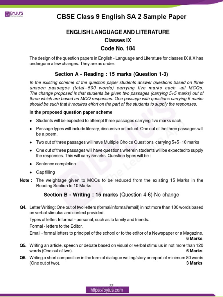 CBSE Class 9 English Sample Paper SA 2 Set 2 PDF | PDF | Ships | Galley