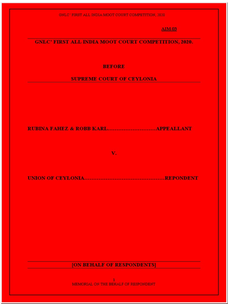 Final GNLC Respondent Memorial 6969 | PDF | Rebellions | Jurisdiction