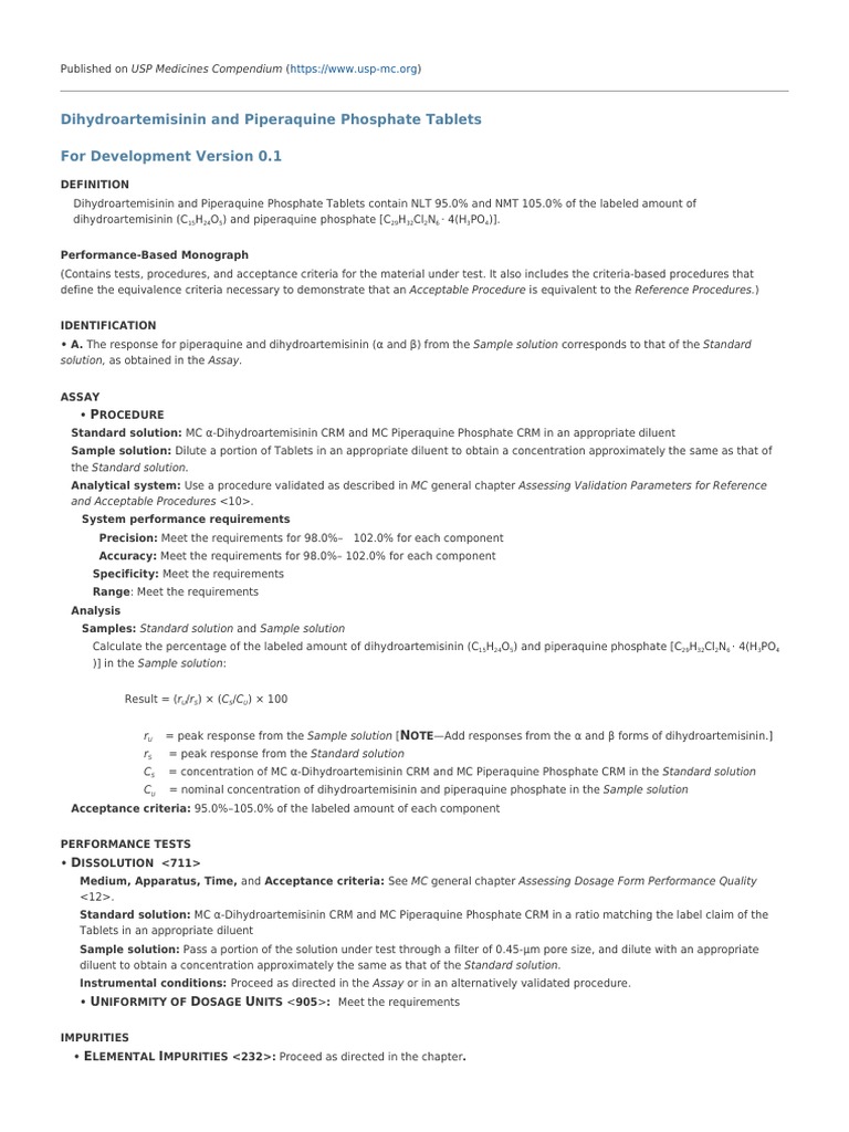 USP Medicines Compendium - Dihydroartemisinin and Piperaquine Phosphate ...
