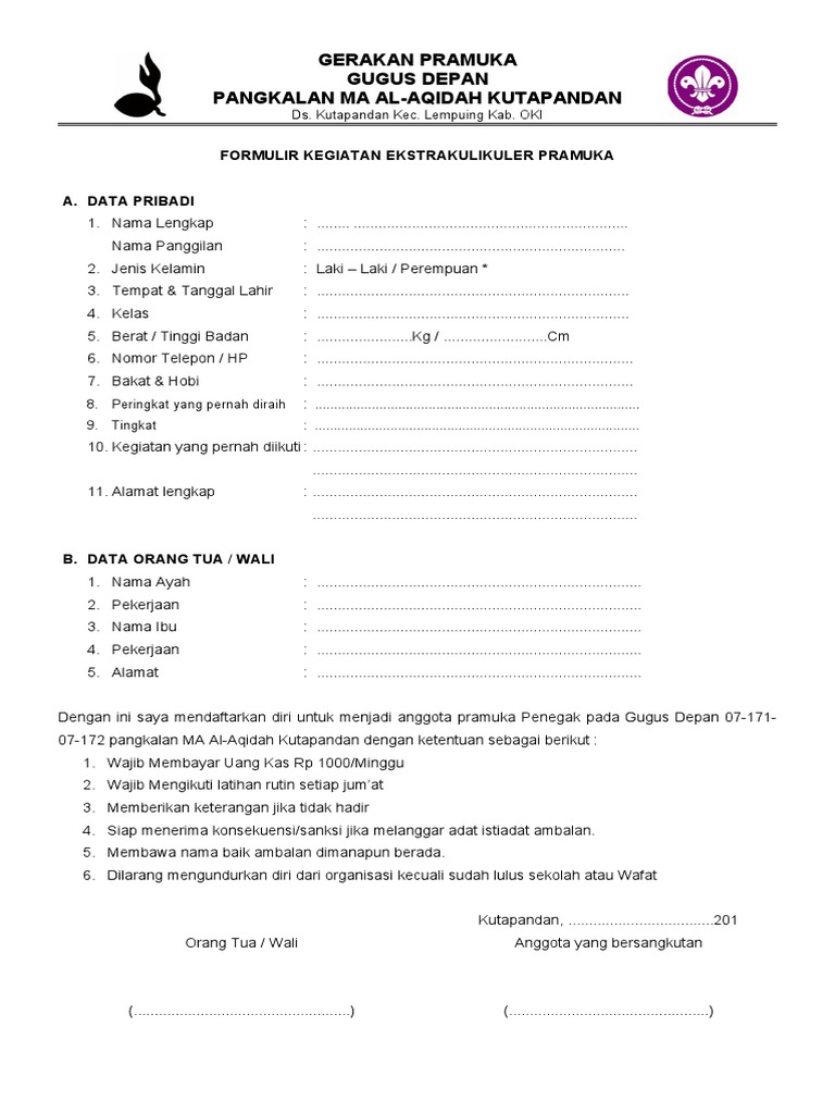 Formulir Pramuka | PDF | Hukum | Griya & Taman