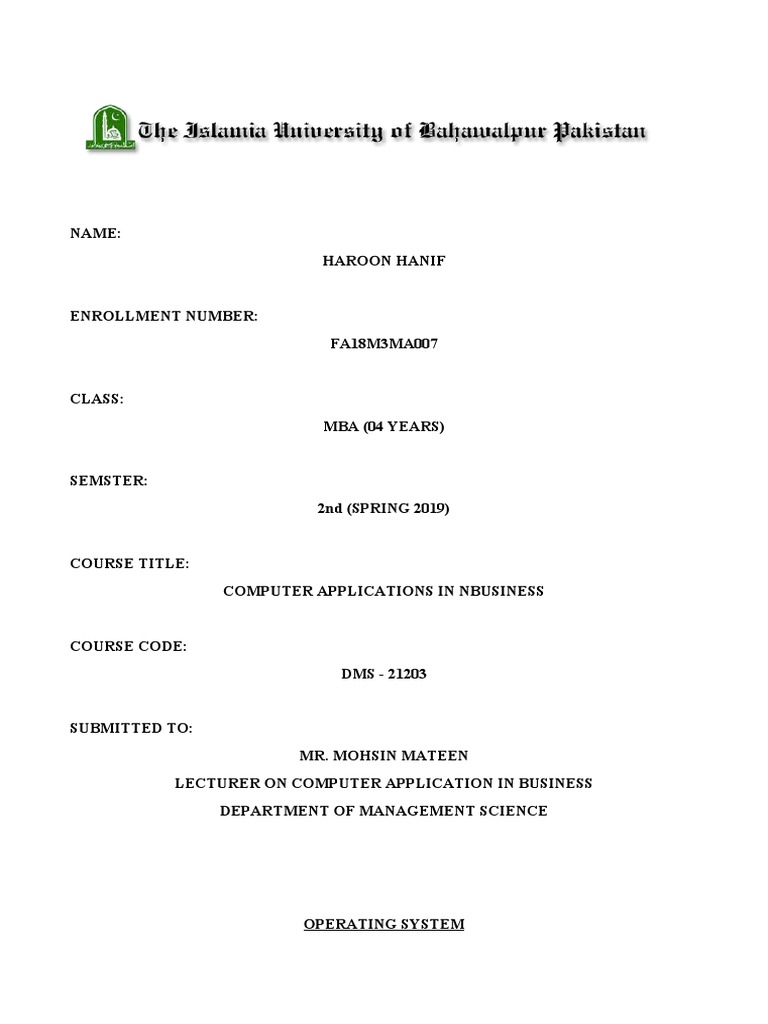 Computer Assignment About Operating System Pdf Operating System Process Computing 