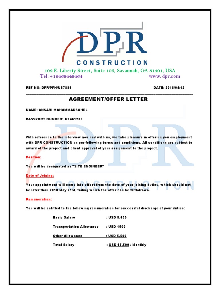 DPR Offer Letter PDF | PDF | Confidentiality | Employment