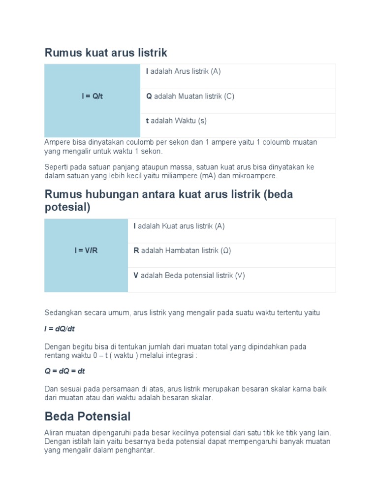 Rumus Kuat Arus Listrik | PDF | Sains & Matematika