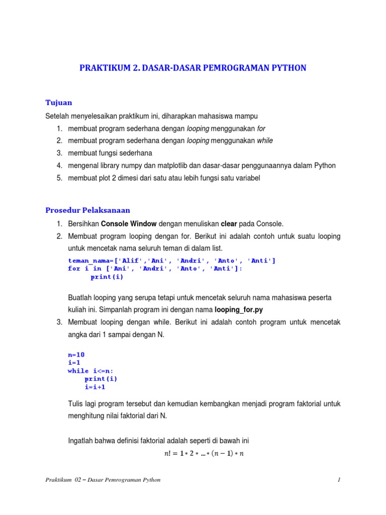 PRAKTIKUM 02 - Dasar - Pemrograman - PYTHON | PDF | Komputer